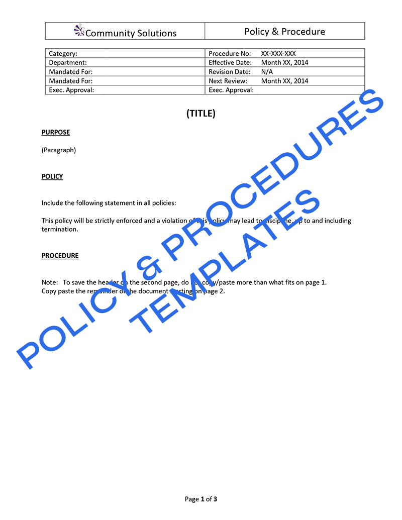 SOPs: Policy and Procedure Templates - SPARK-T / CAADPE Site